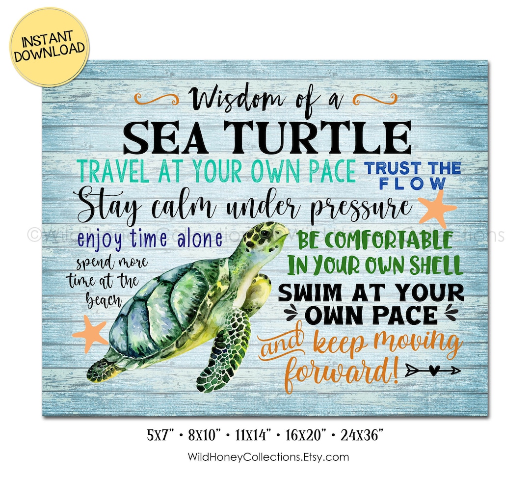 Wisdom of Sea Turtle, Coastal Decor, Inspirational Beach Decor, INSTANT ...