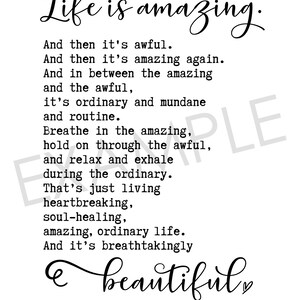 Life is Amazing Large Printable Art Inspirational Sign Life - Etsy