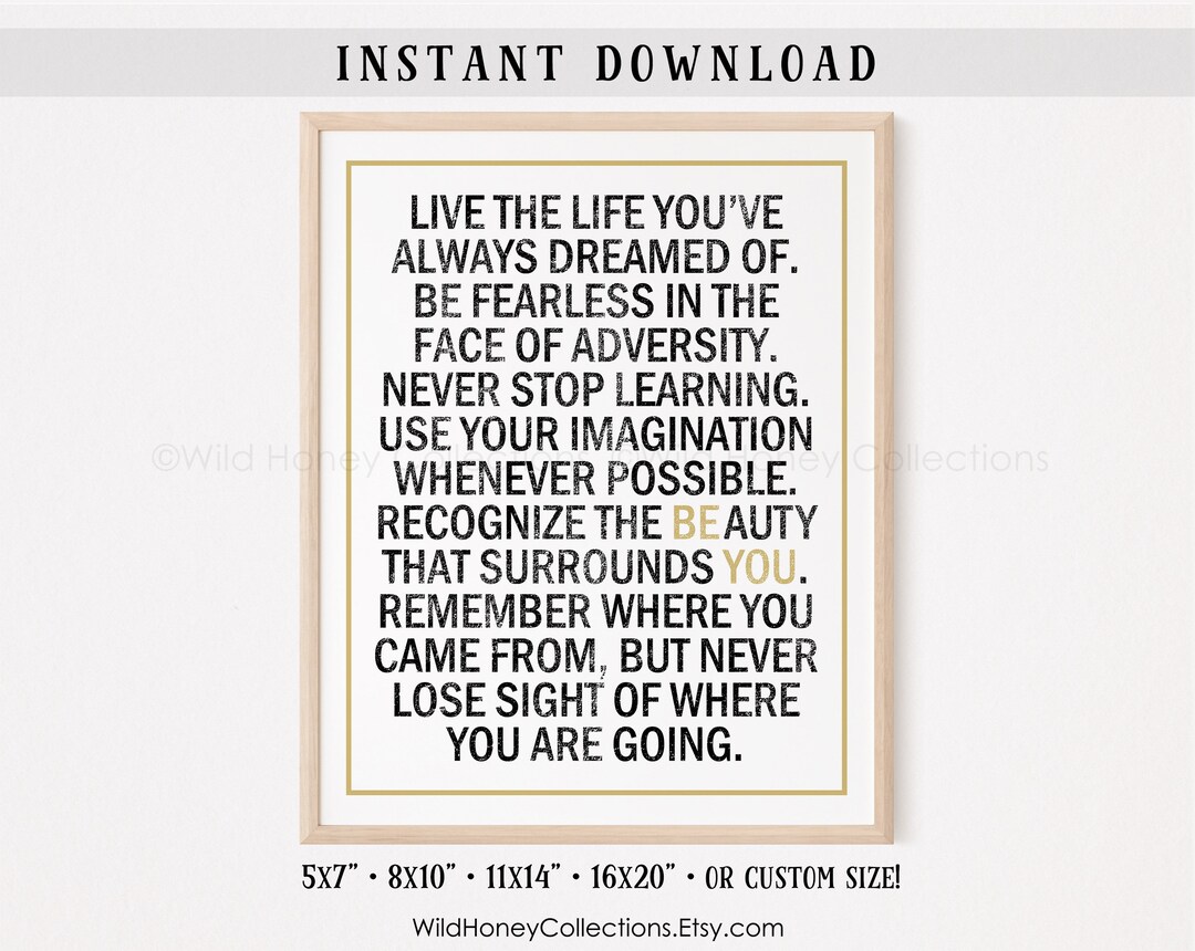 Inspirational Quote Art Print: Live Your Dream (instant Download) - Etsy