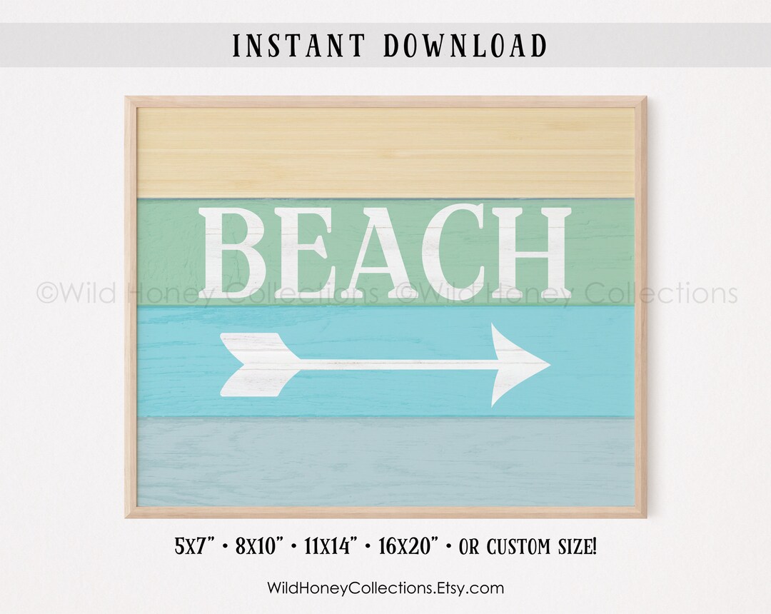 Beach Sign, Rustic Beach Wall Art, Arrow, Printable Decor, Coastal ...