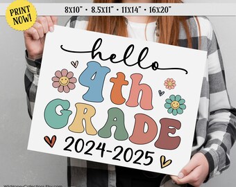 First Day of 4th Grade Sign, Printable First Day of School Sign Girl ...