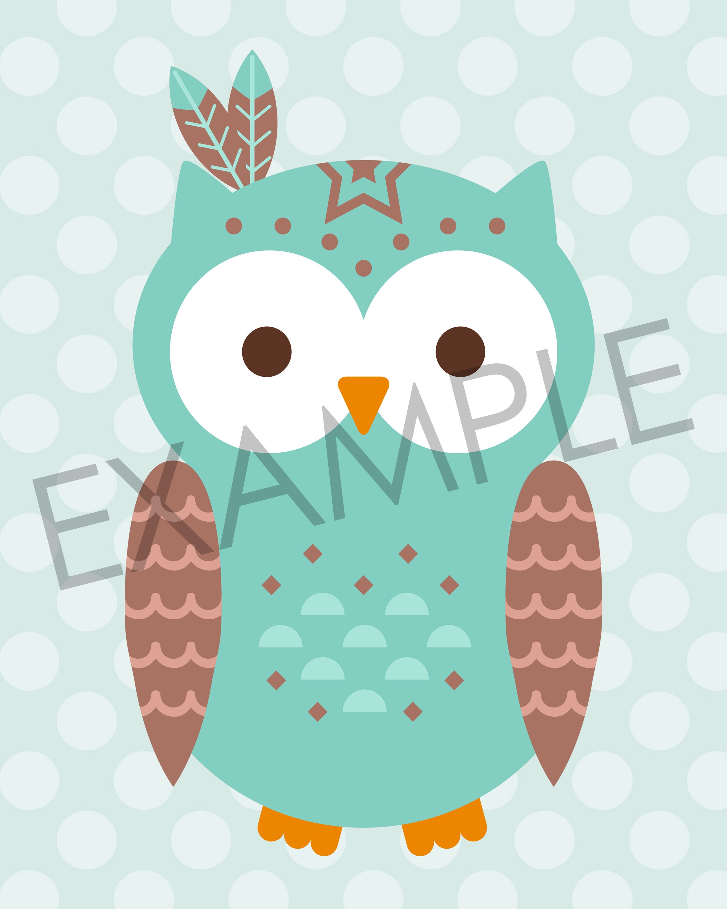 Girls Bathroom Boho Owls, Printable Wall Art, Pink Green Brown, Tribal ...
