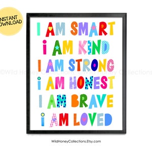 Affirmations, Printable Kids Room Wall Art, I Am Smart Kind Strong ...