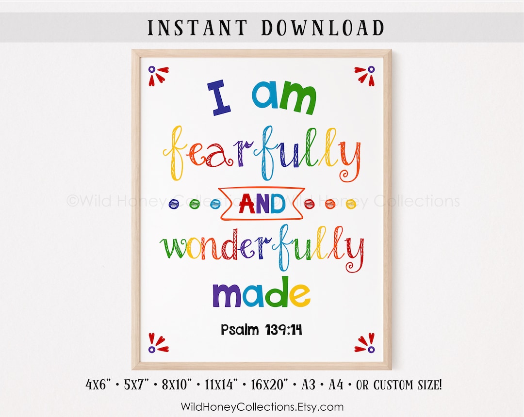 I Am Fearfully and Wonderfully Made , Psalm 139:14, Kid Room Printable ...