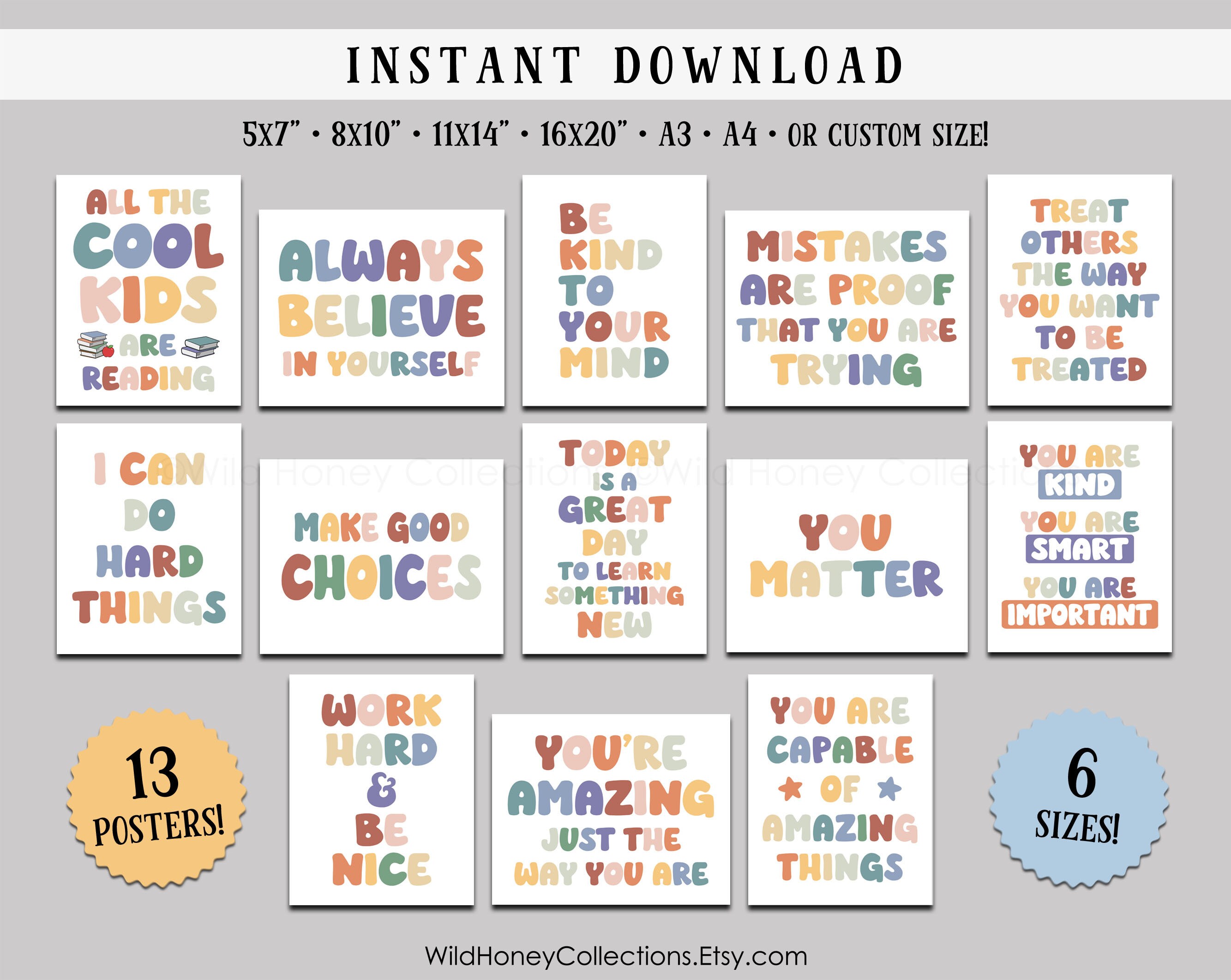 Inspirational Kids Printable Posters: Muted Colors Classroom Art ...