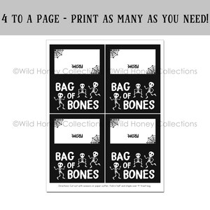 Bag of Bones, Printable Snack Bag Treat Topper, Skeleton Bones ...