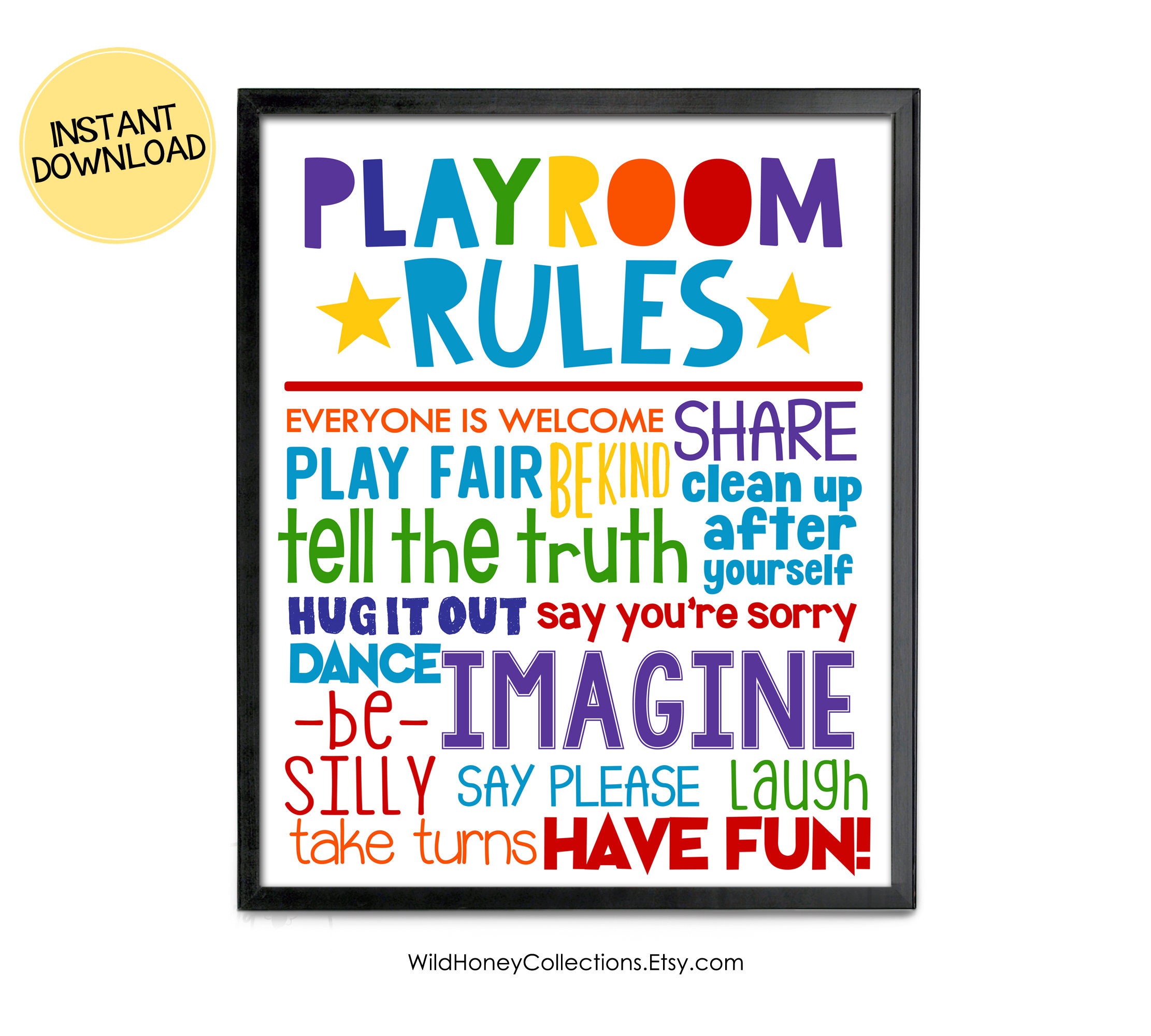 Playroom Rules Printable Wall Decor Kids Room Wall Art | Etsy