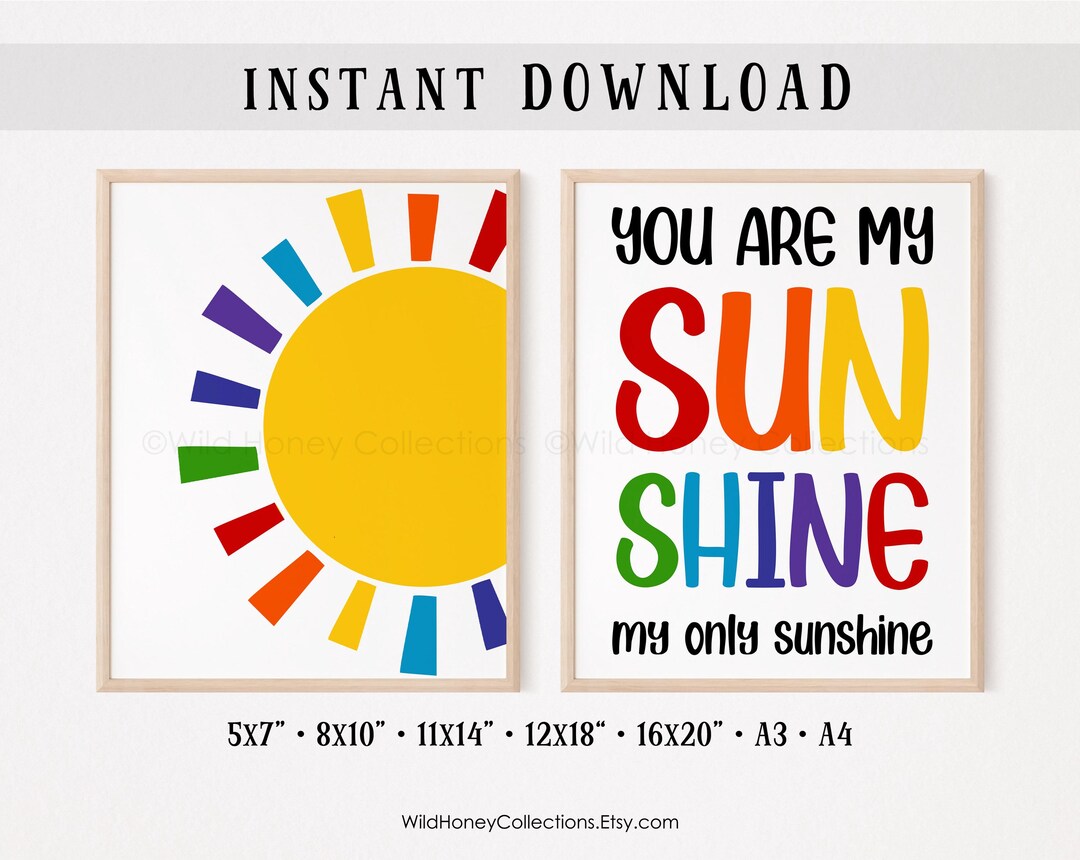 You Are My Sunshine Printable Kids Room Decor | Rainbow Colors ...