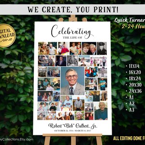 Memorial Poster, Printable Photo Collage, Celebration of Life, Funeral ...