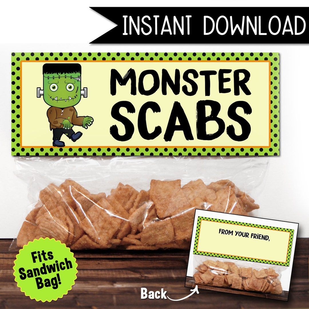Monster Scabs Halloween Treat Bag Topper: Printable Party Favor ...