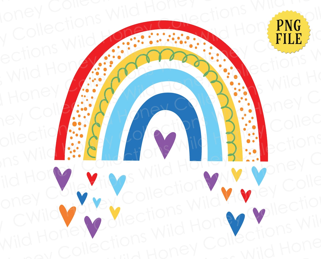 Colorful Boho Rainbow With Hearts, PNG File, Crafting, Sublimation ...