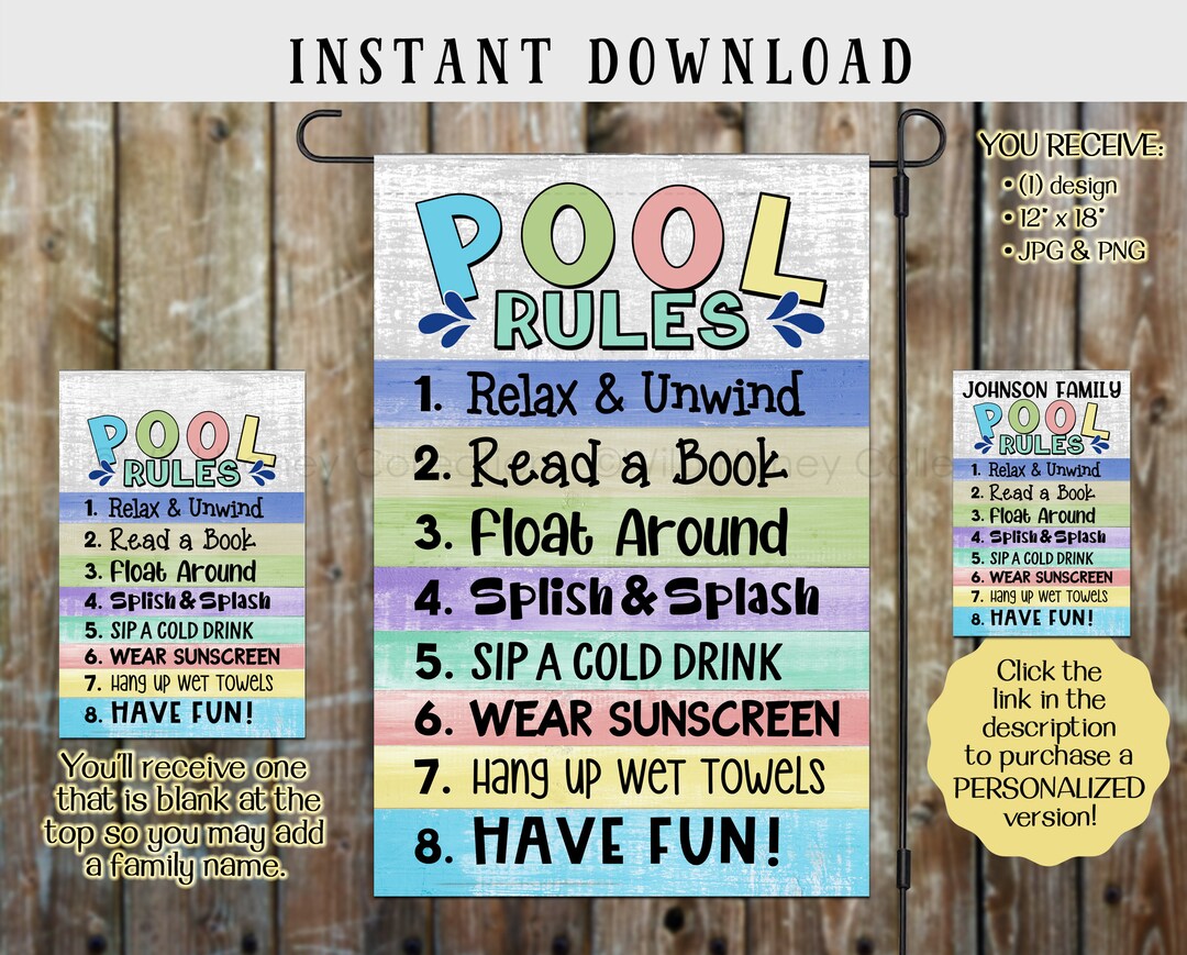 Pool Rules Flag Design, Garden Flag Sublimation Graphics, Printable Art ...