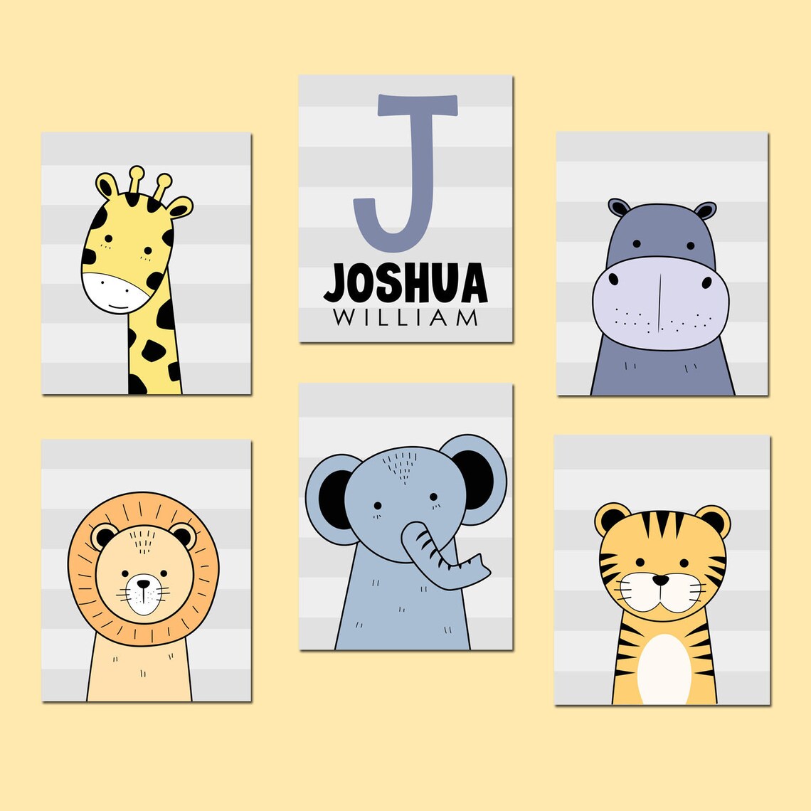 Personalized Boys Room Safari Jungle Zoo Animals Set of 6 | Etsy