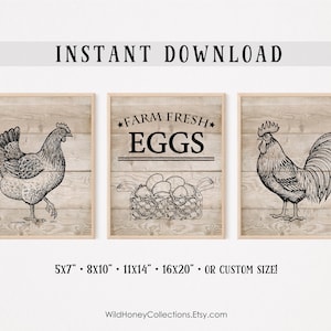 Farm Fresh Eggs Vintage Rooster Chicken Printable Kitchen - Etsy