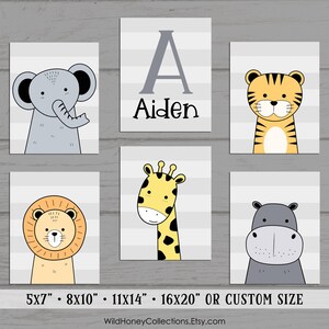 Personalized Boys Room Safari Jungle Zoo Animals, Set of 6, Nursery ...