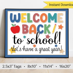 Welcome Back to School Sign & Tags, Printable Sign, INSTANT DIGITAL ...