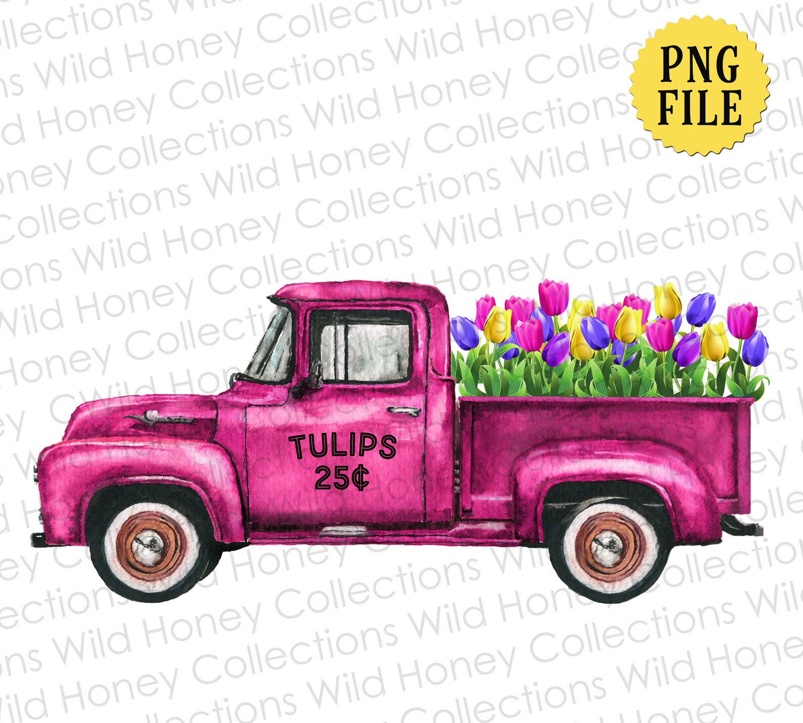 Vintage Pink Truck Tulips Watercolor PNG File Spring | Etsy
