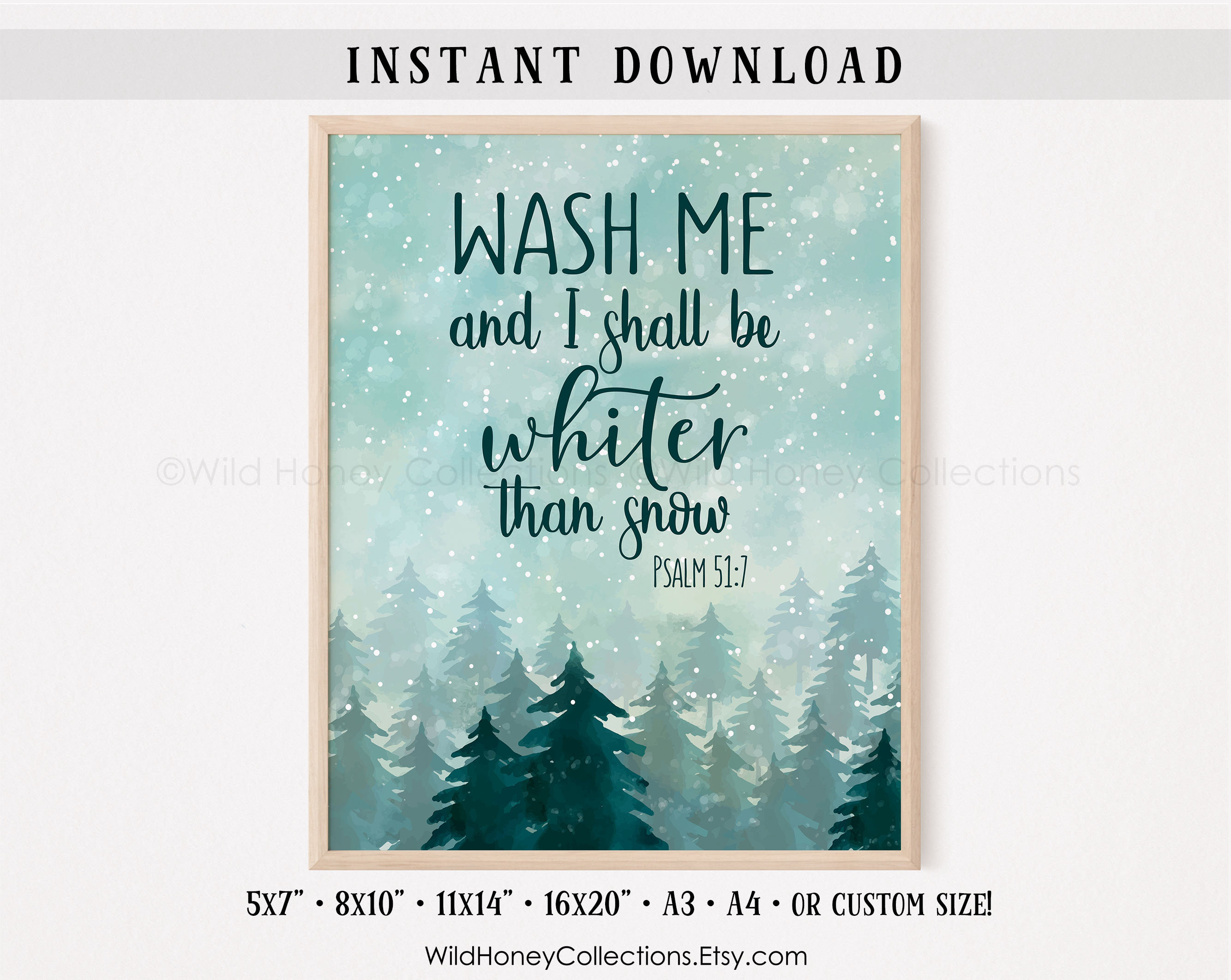 Wash Me and I Shall Be Whiter Than Snow, Psalm 51:7, Religious ...