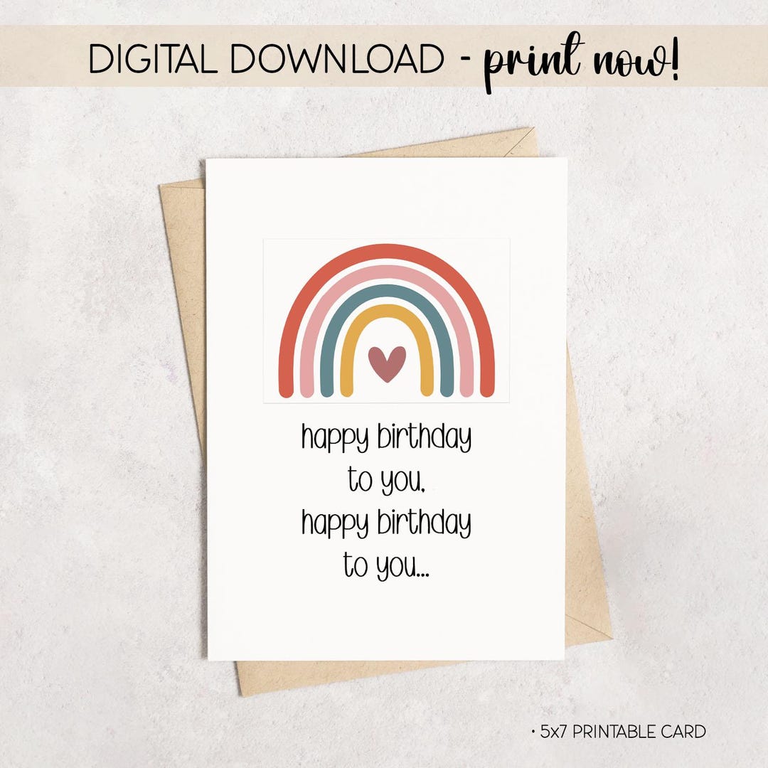 Happy Birthday Card | Boho Rainbow | Printable 5x7" Card | DIGITAL ...