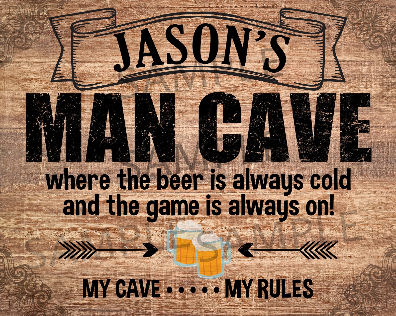 Man Cave Sign Personalized Printable Bar Sign Father's - Etsy Australia