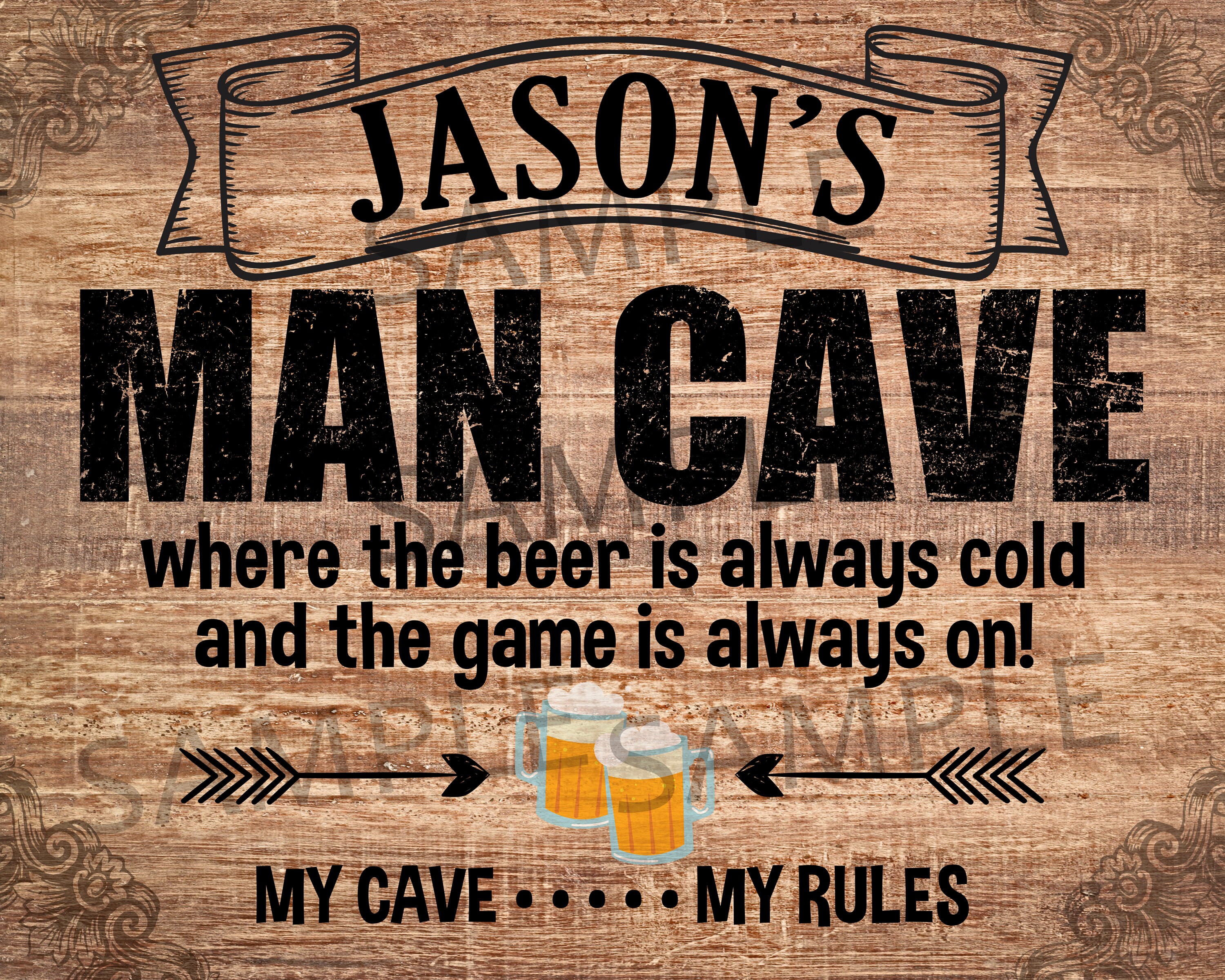 Man Cave Sign, Personalized Printable Bar Sign, Father's Day Gift ...