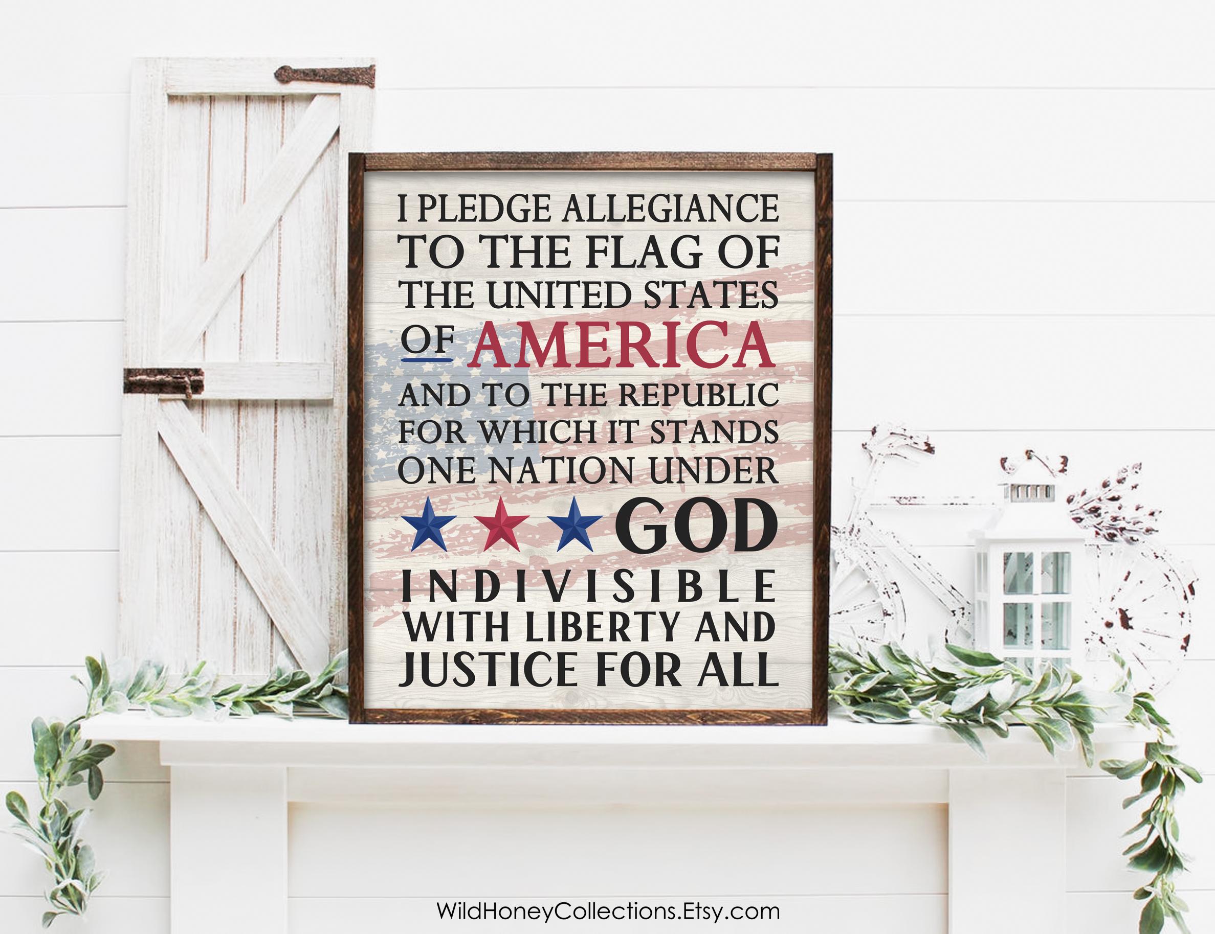 Pledge of Allegiance Printable: Patriotic 4th of July Sign (digital ...