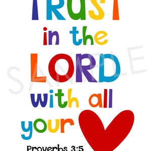 Trust in the Lord, Proverbs 3:5 , Kid Room Printable Wall Art, Rainbow ...