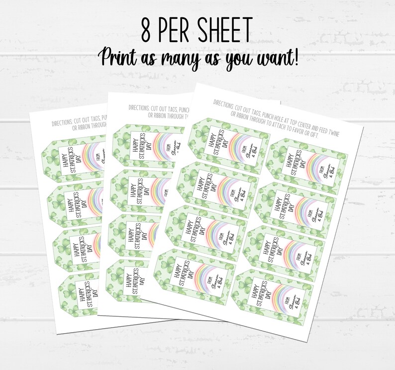 St. Patrick's Day Rainbow Printable Gift Favor Tag, Personalized ...