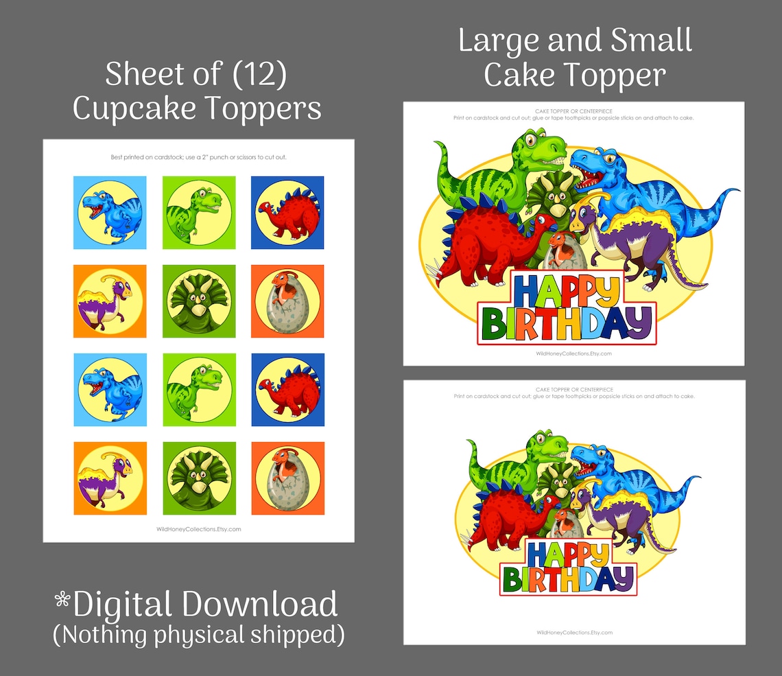 Printable Dinosaur Cupcake Toppers & Cake Topper Kids - Etsy