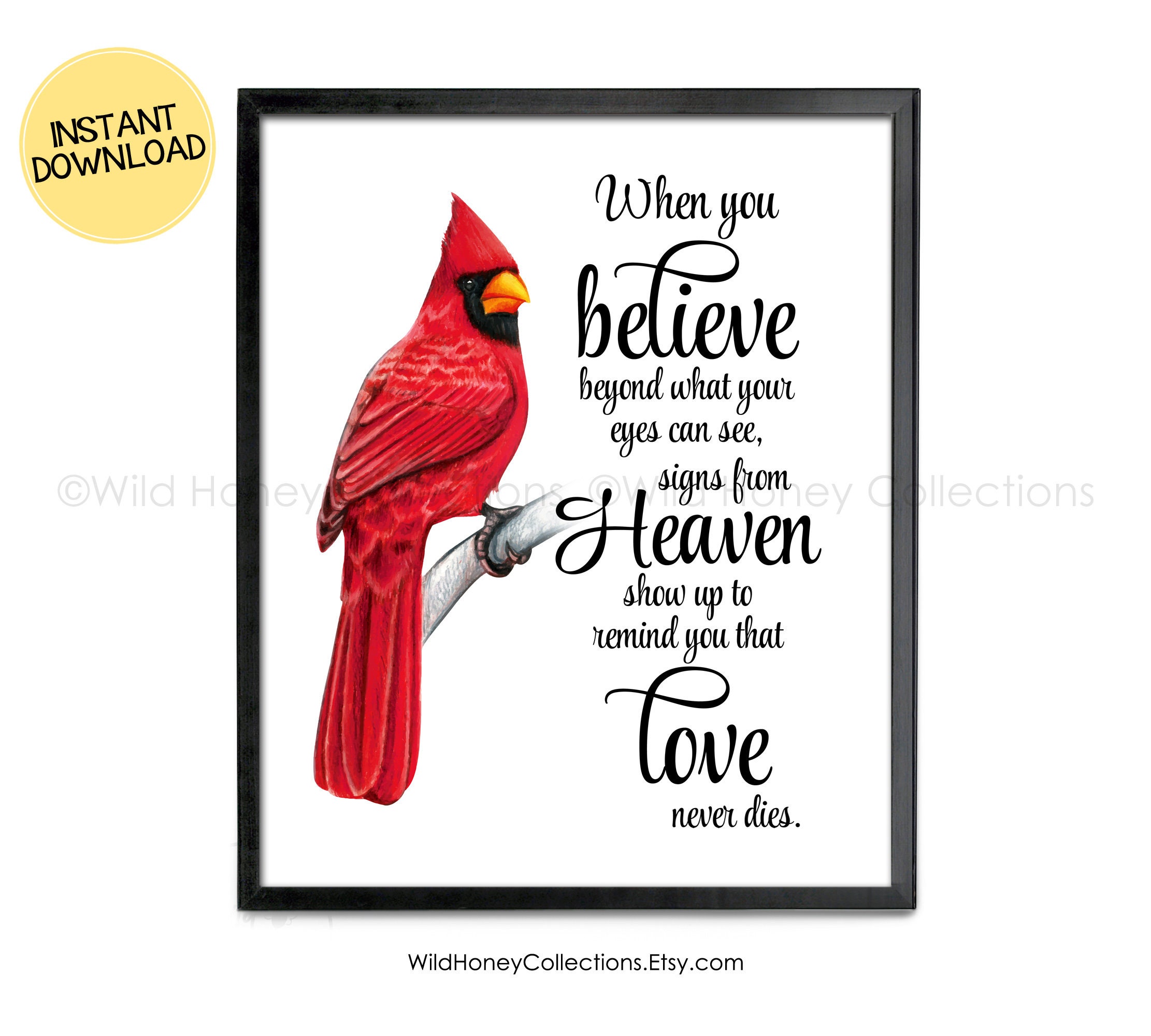 Cardinal Sign Printable Decor Sign From Heaven Love Never - Etsy