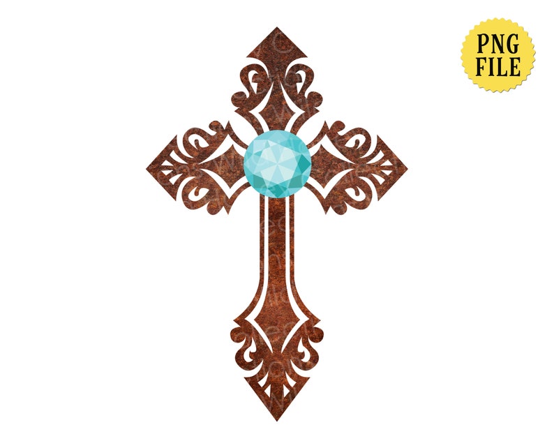 Rusty Cross With Blue Gemstone PNG File Religious - Etsy