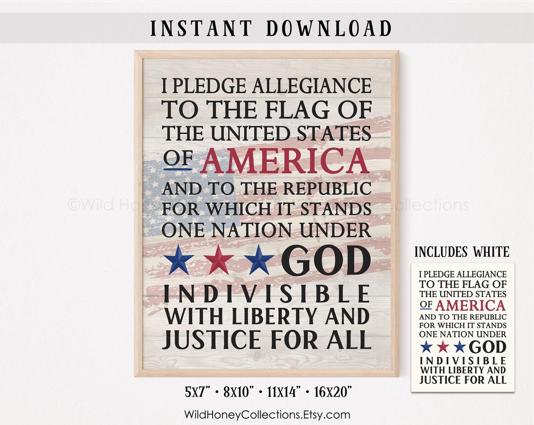 Pledge of Allegiance Printable: Patriotic 4th of July Sign (digital ...