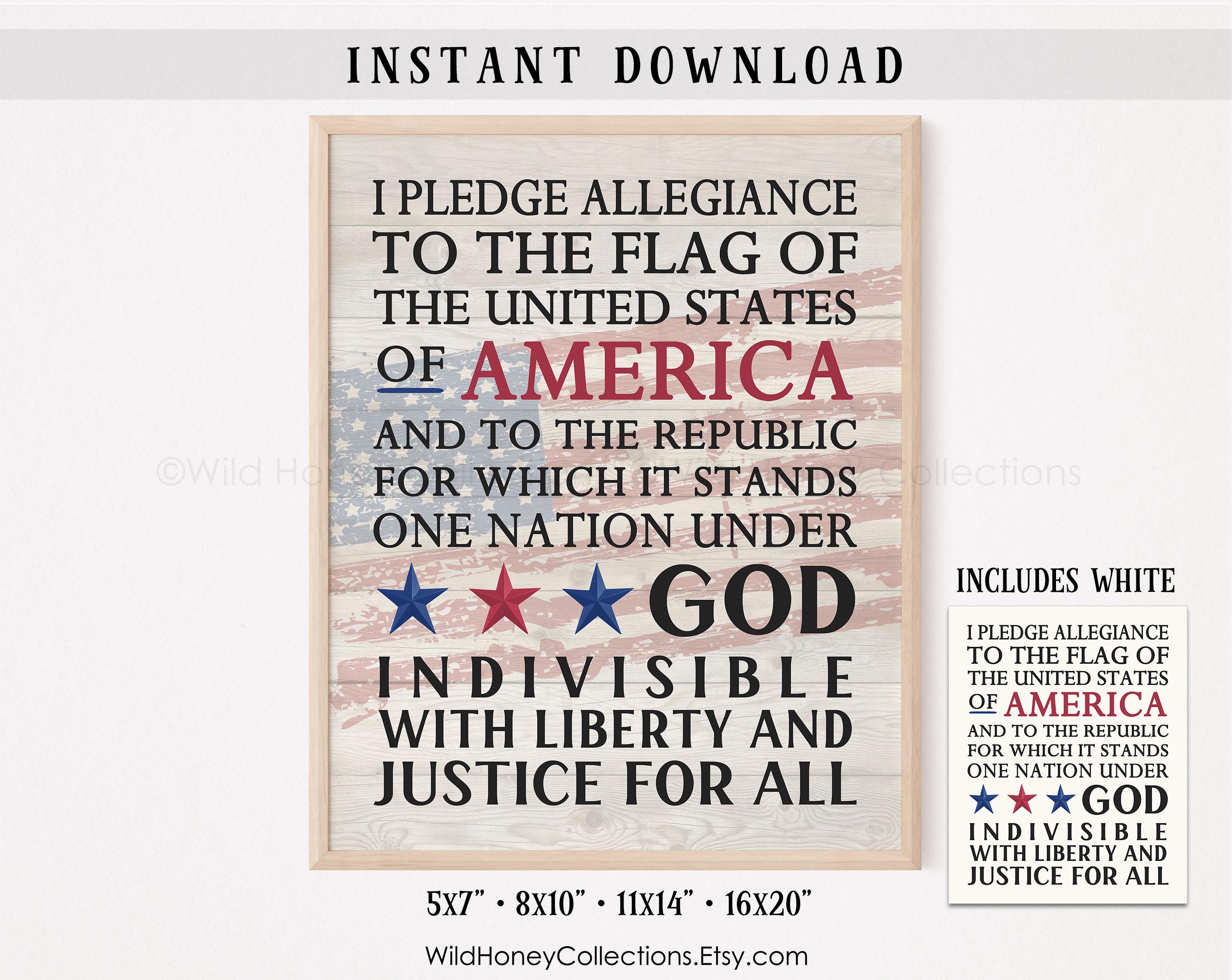 Pledge of Allegiance Printable: Patriotic 4th of July Sign (digital ...
