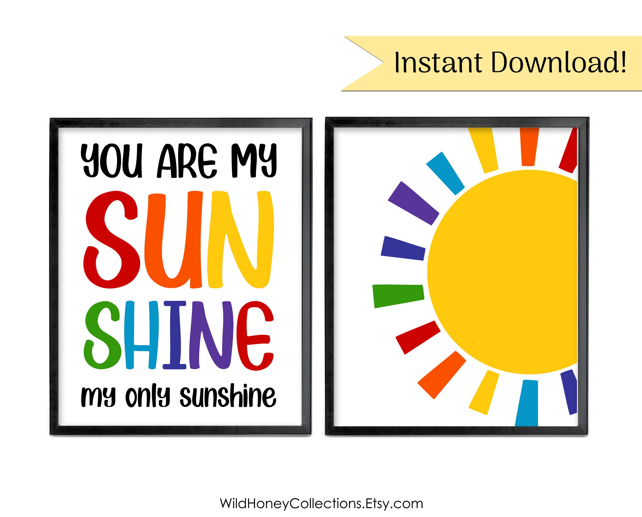 You Are My Sunshine Rainbow Colors Printable Kids Room Wall | Etsy