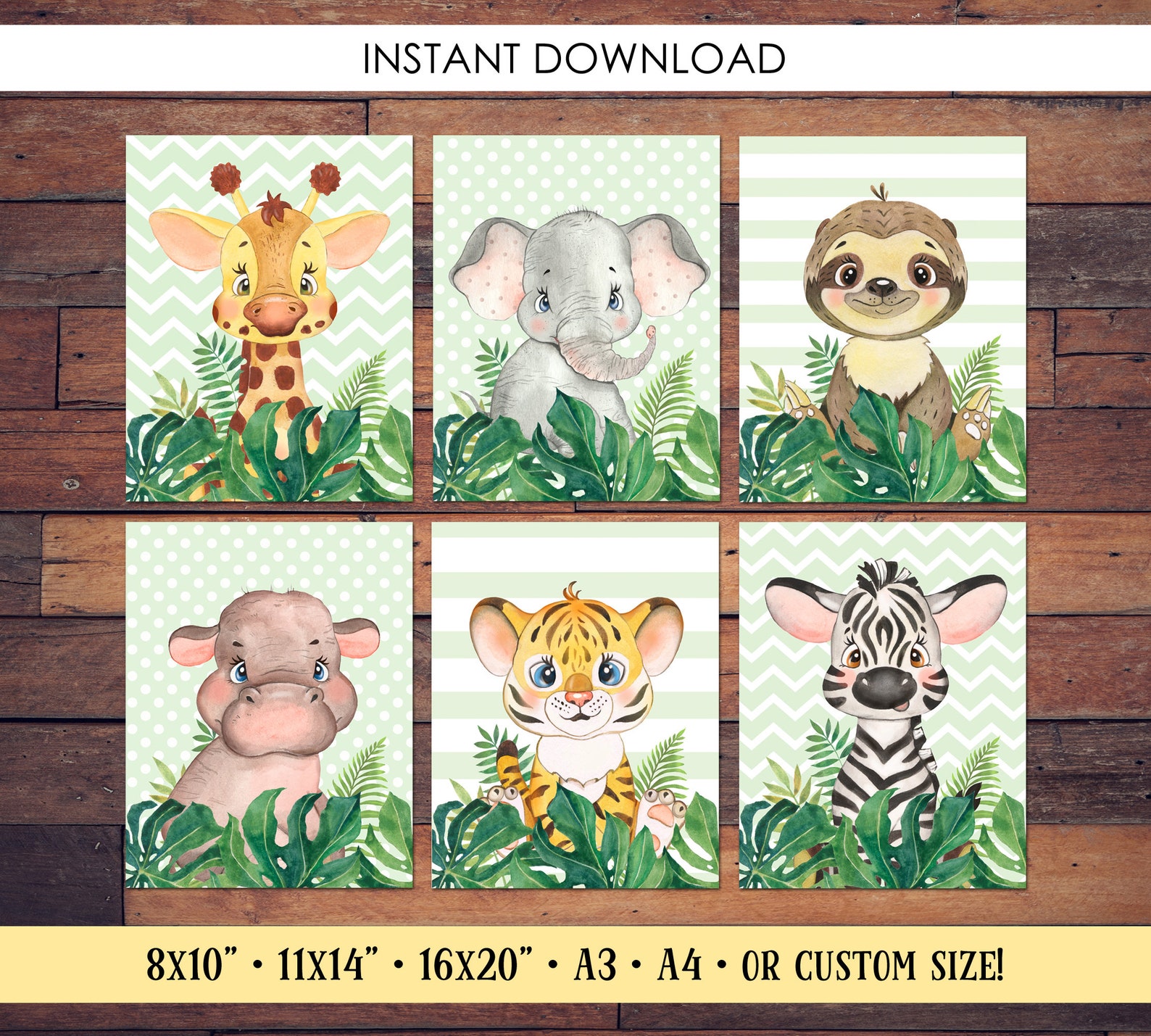 Safari Animals Cute Jungle Animals Printable Kids Room - Etsy