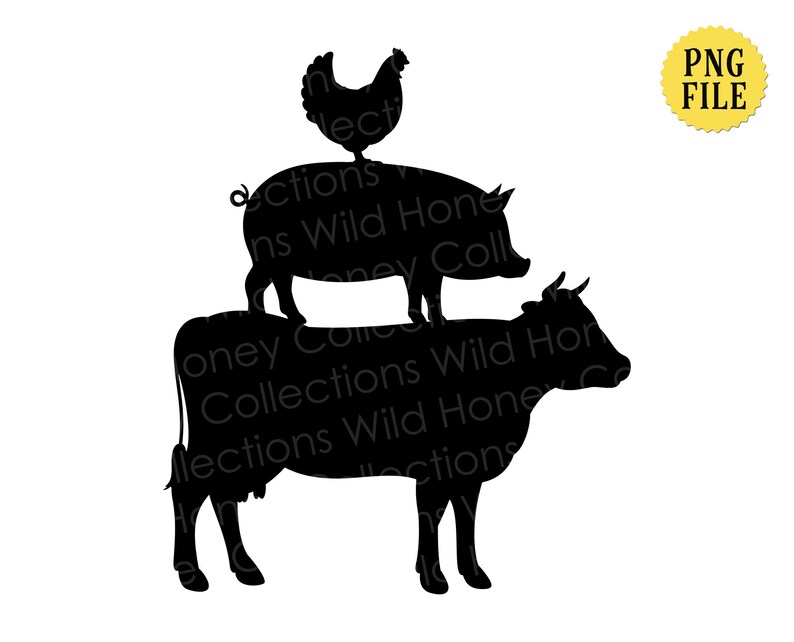 Cow Pig Chicken PNG File Farm Clipart Stacked Farm Animals - Etsy