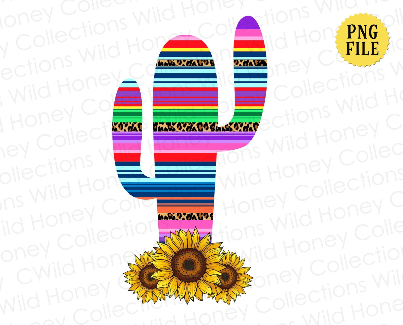 Serape Sunflower Cactus, PNG File, Cactus Clipart, Sublimation ...