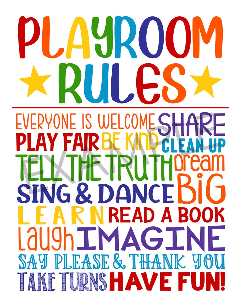 Playroom Rules Print: Rainbow Colors Kids Room Decor (digital Download ...