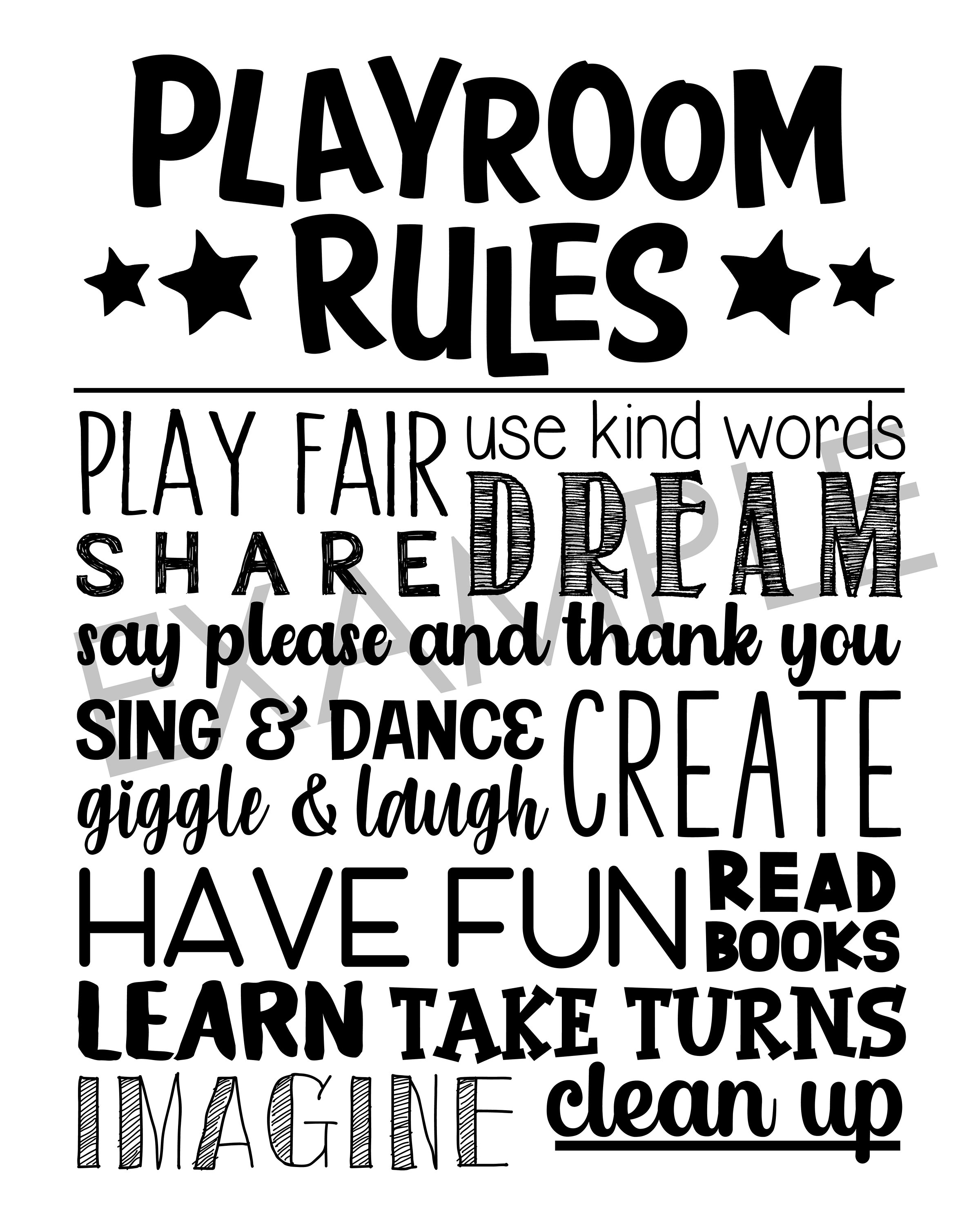 Playroom Rules Printable Wall Decor Black & White Kids Room | Etsy
