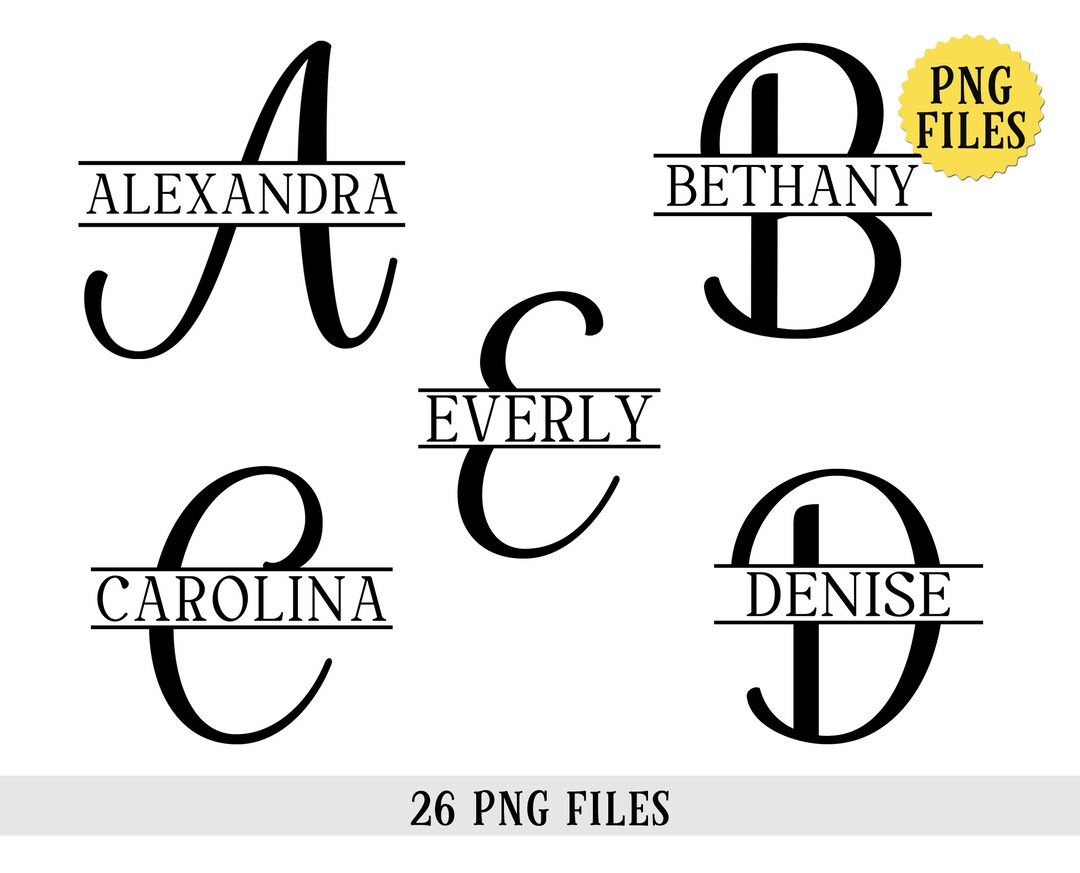 Split Monogram PNG Files, Full Alphabet, 26 Files, Crafting ...