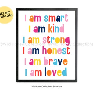 I Am Smart Kind Strong Honest Brave Loved Kids Room - Etsy