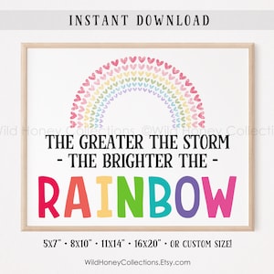 The Greater the Storm the Brighter the Rainbow, Inspirational Printable ...