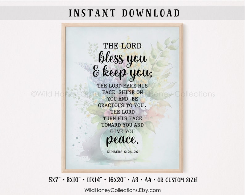 The Lord Bless You and Keep You, Numbers 6:24-26 , Printable Wall Art ...
