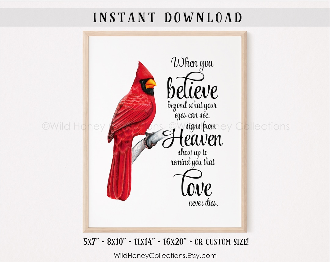 Cardinal Sign, Printable Decor, Sign From Heaven, Love Never Dies ...