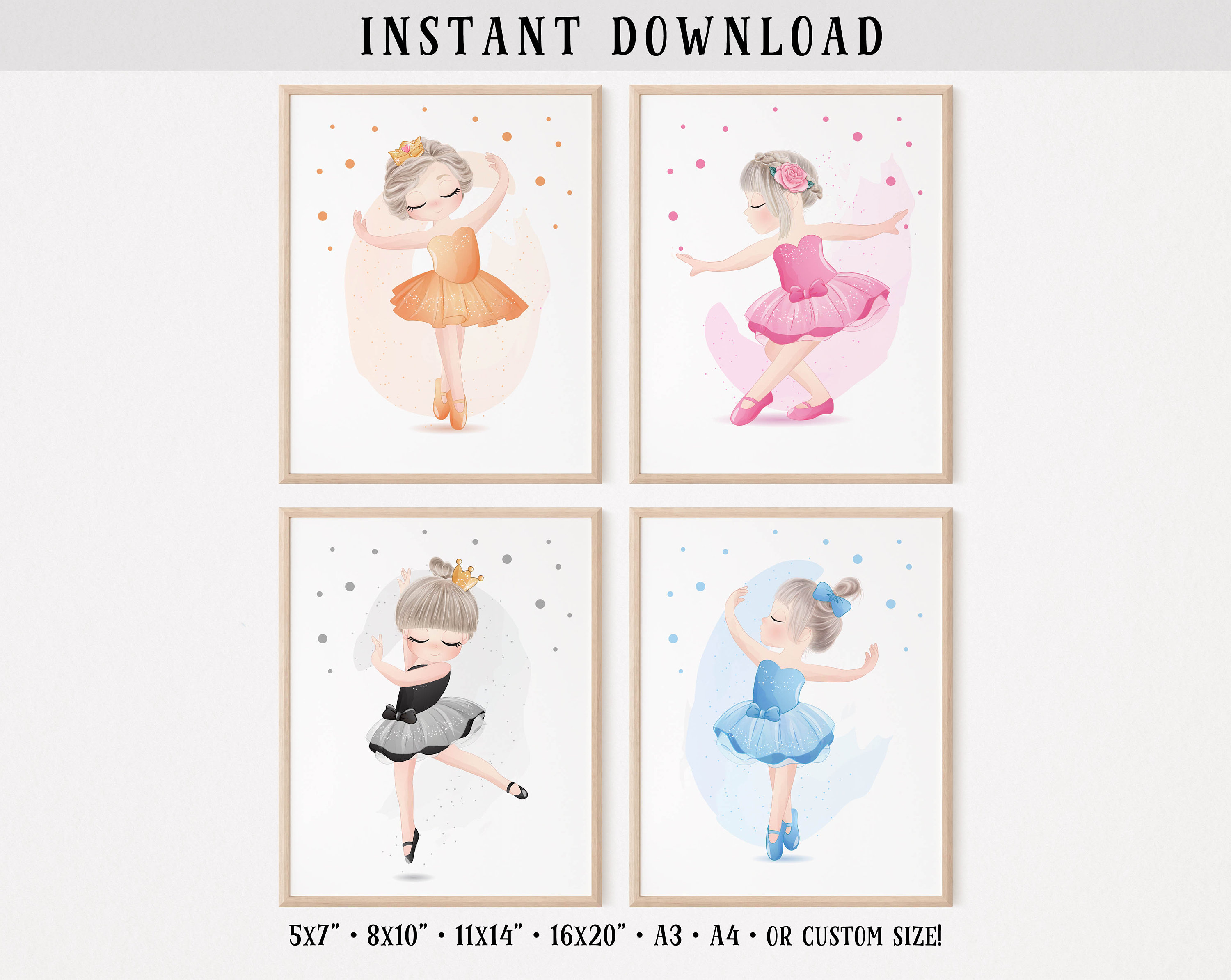 Ballerinas, Printable Girls Room Wall Art, Ballet, Dance, Set of 4 ...