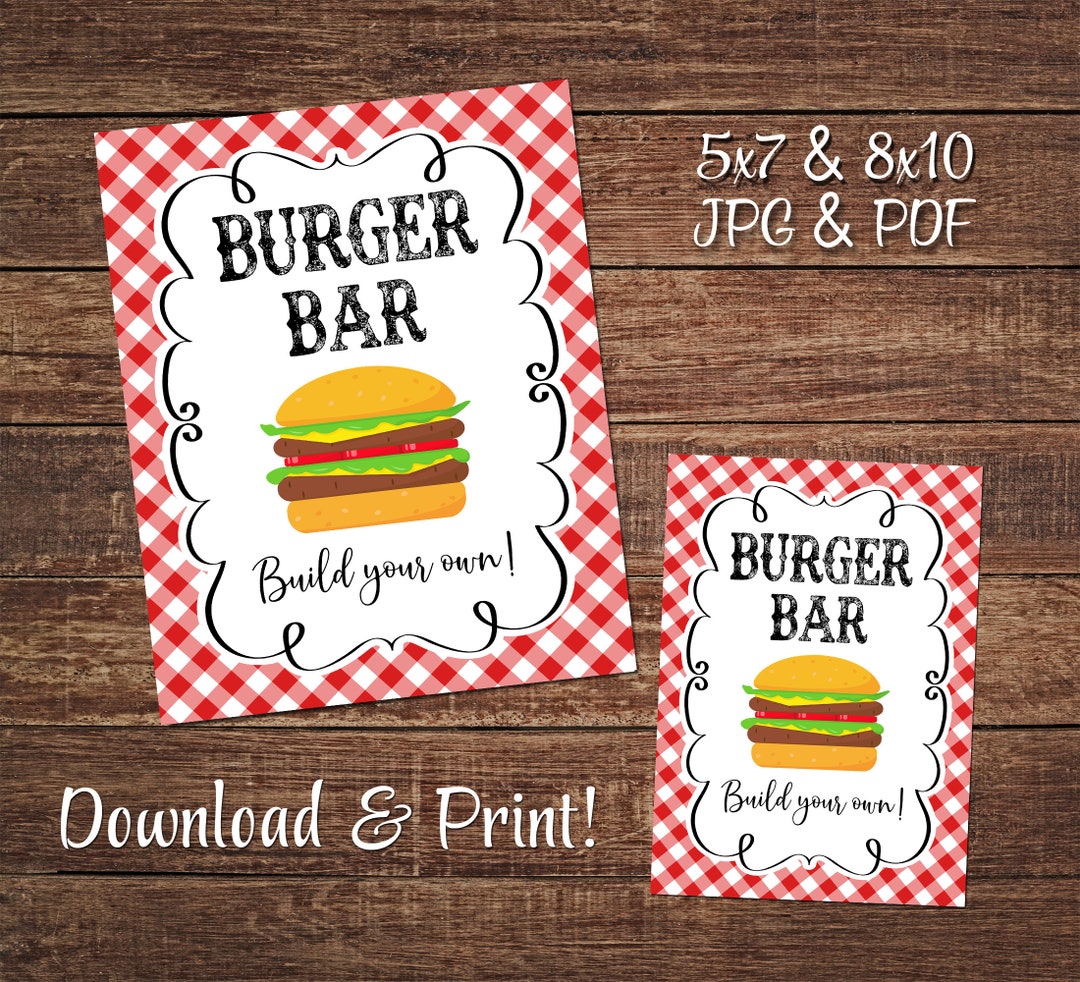 Burger Bar, Printable I Do BBQ Sign, Red White Gingham, Instant DIGITAL ...