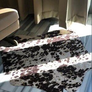 Faux Cowhide Fur Rug with Metallic Gold Specs | Etsy