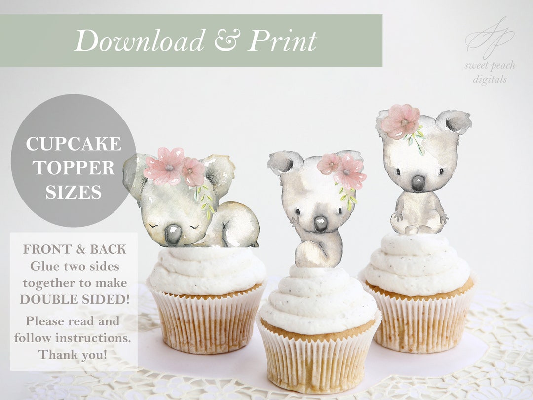 Digital Cupcake Topper Koala Bear Printable Cup Cake Toppers Girl Baby ...