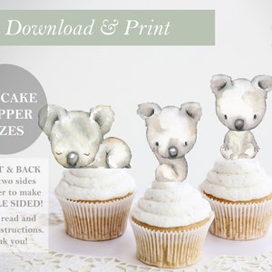 Digital Cupcake Topper Koala Bear Boy Printable Cup Cake Toppers Baby ...