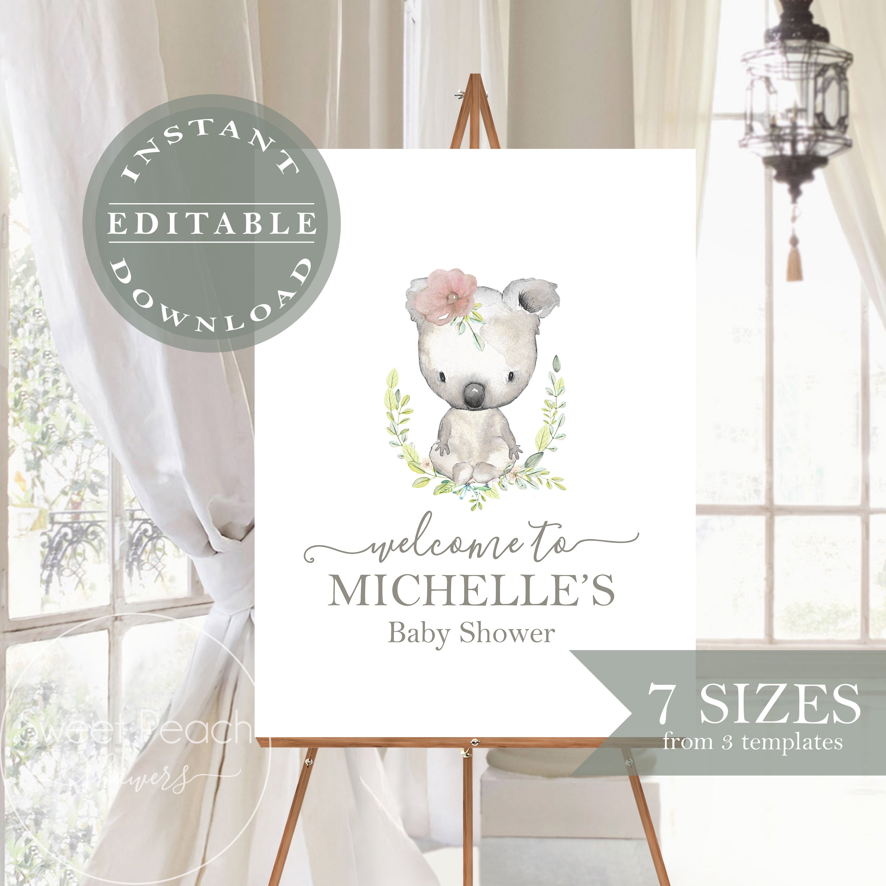 Koala Welcome Sign Baby Shower Birthday Signage Editable Template ...